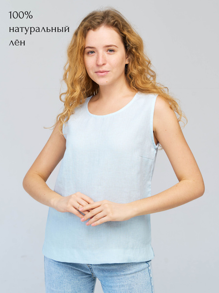 Топ Женский Trango светло-голубой, размер 48 Лен Повседневный Россия свободный купить c ...
