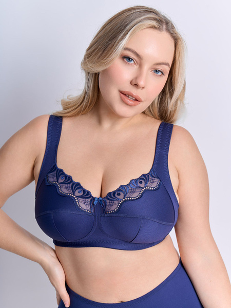 Бюстгальтер Женский Новое время без косточек, размер 90G темно-синий Хлопок, Полиамид ...