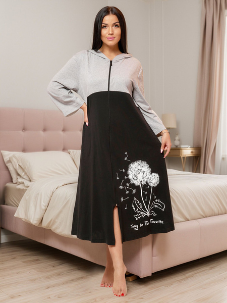 Халат Женский Cause Love Apparel Домашний Капюшон, Карманы черный ...