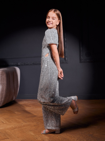 Комбинезон Девочки Acoola, размер 164 серебристый На любой сезон Блестки с брюками Вечерний ...