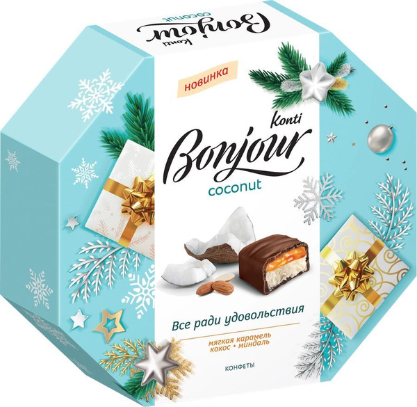Шоколадные конфеты BONJOUR кокос, миндаль, карамель, 150г купить на ...