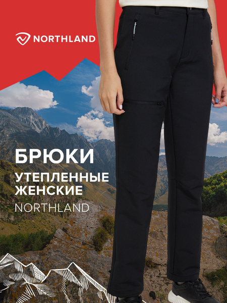 Брюки утепленные Женский Northland черный Полиэстер, Эластан Спортивный, размер 48 Пуговицы ...
