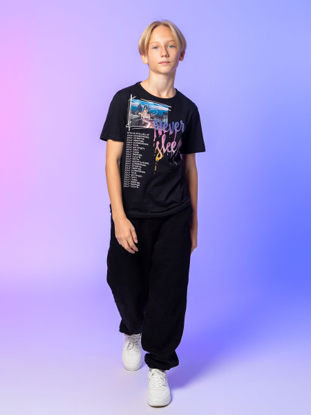 Футболка Девочки, Мальчики KyKy wear черный Короткий, размер 152, 158 Хлопок свободный ...