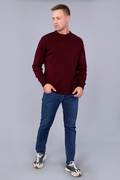 Джемпер Мужской GENJO винный Шерсть, Акрил, размер 46 свободный Длинный Россия купить c ...