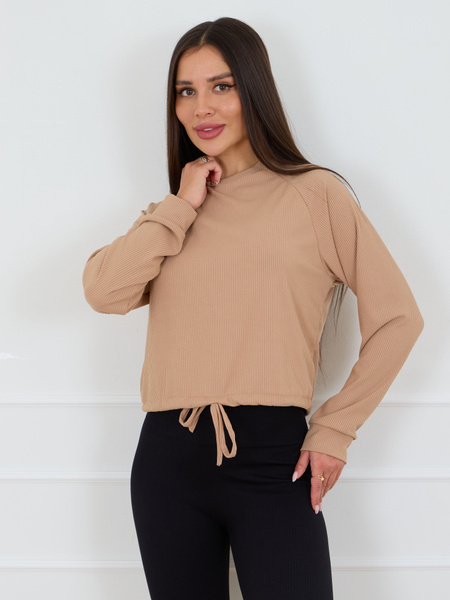 Лонгслив Женский SLN карамельный Длинный, размер 46, 48 Вискоза, Полиэстер оверсайз Однотонный ...