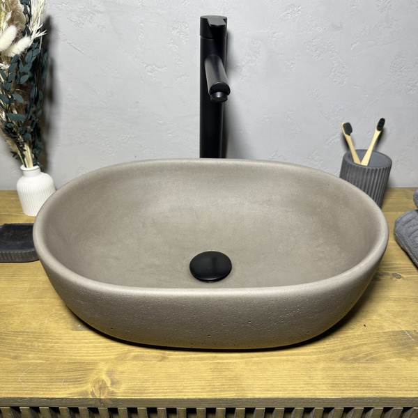 Раковина накладная для ванной из бетона SIMI PERLA Темно-серый ...