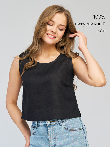 Топ Женский TRANGO черный, размер 46 Повседневный Россия свободный Без застежки Однотонный ...