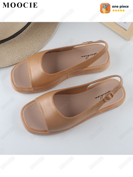 Босоножки Женский MOOCIE мандариновый Без каблука Искусственная кожа, размер 40, 41 Толстая ...