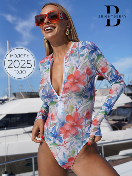 Купальник слитный Женский BrightBerry без косточек коралловый, голубой, размер 50 SUP-серфинг ...