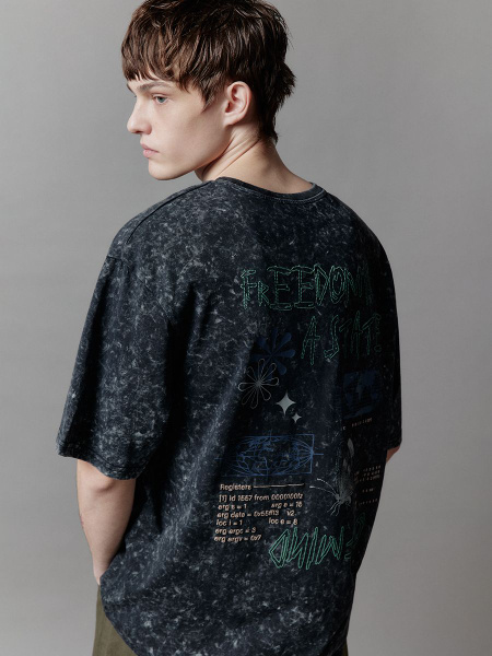 Футболка Мужской Befree черный Короткий, размер 46 Трикотаж Разноцветный свободный Повседневный ...