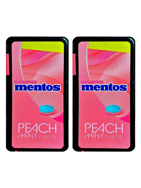 Жевательные конфеты Mentos Mint & Peach / Мята и Персик без сахара, 2 ...