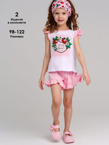 Комплект одежды Девочки PlayToday Повседневный белый, светло-розовый, размер 104 Трикотаж ...