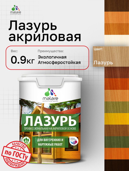 Лазурь-антисептик Malare Professional для дерева, для любых деревянных поверхностей, акриловая ...