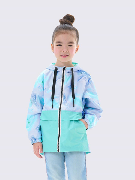 Ветровка Девочки OLDOS Карманы, Капюшон голубой, мятный капюшон Полиэстер, размер 116 Длинный ...