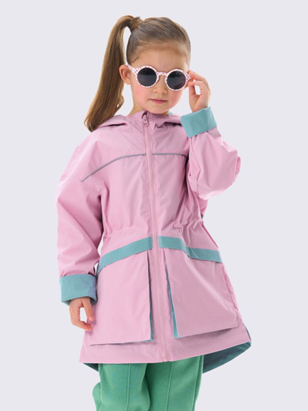 Ветровка Девочки OLDOS Карманы, Капюшон розовый, голубой капюшон Полиэстер, размер 134 Длинный ...