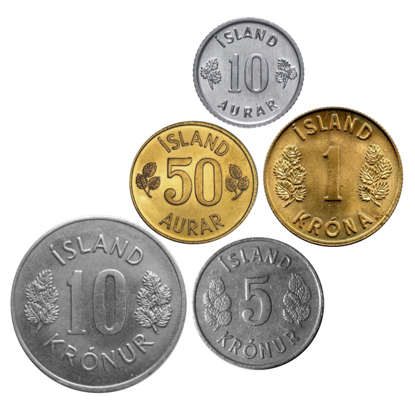 Набор 5 монет Исландия 10-50 эйре и 1-5-10 крон 1973-1975 год, Гербовый щит купить на OZON по ...