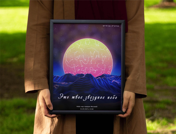 Уникальный романтический подарок для девушки Персональная карта звездного неба по дате А4 в