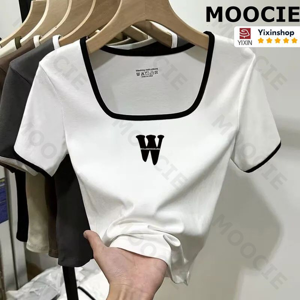 Футболка Женский MOOCIE белый Короткий, размер 46 ABS пластик Однотонный, Буквы и цифры Домашний ...