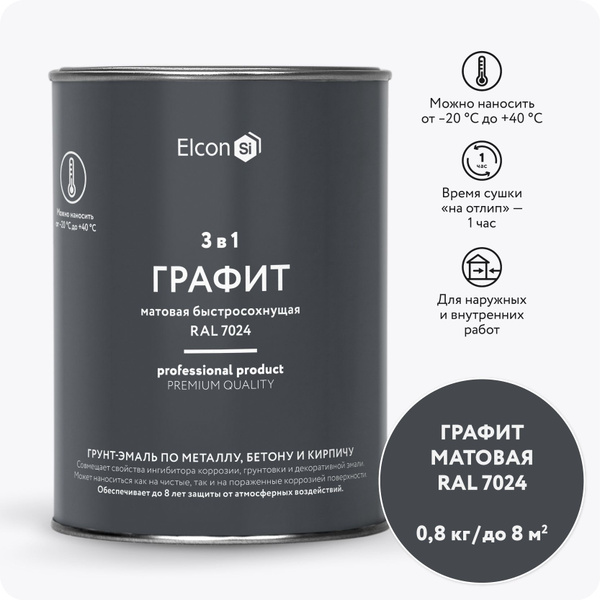 Грунт-эмаль по ржавчине Elcon 3 в 1 графит RAL7024 0,8кг. купить на OZON по низкой цене (1919940103)