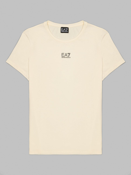 Футболка Женский EA7 светло-бежевый, размер 46, 48 Хлопок, Модал Логотип Повседневный Турция ...