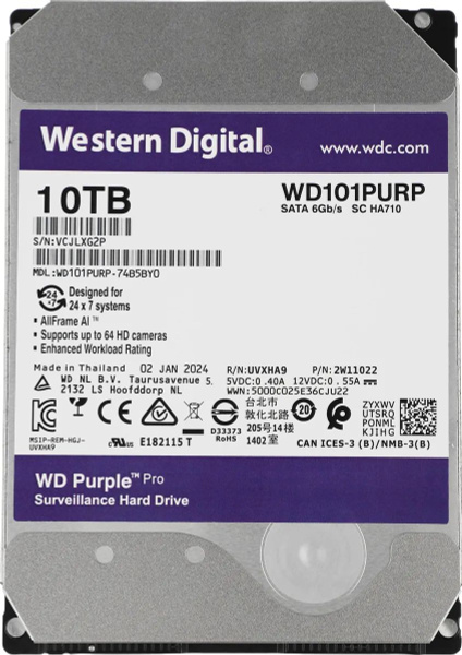 Жесткий диск WD Purple Pro WD101PURP, 10ТБ, HDD, SATA III, 3.5 ...