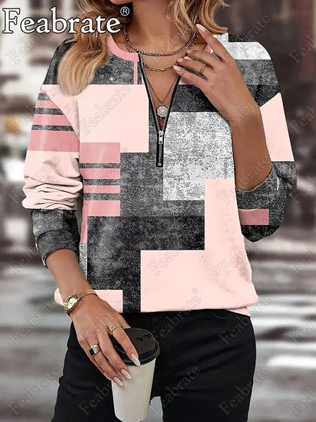 Блузка Женский Feabrate серый, бледно-розовый Полиэфирное волокно Длинный Другое, размер 54, 56 ...