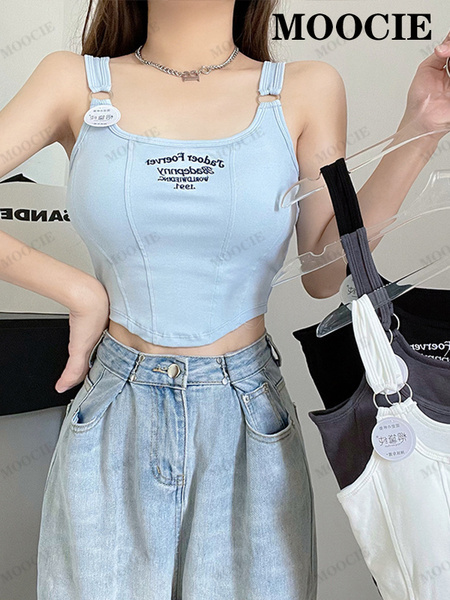 Кроп-топ Женский MOOCIE небесный, размер 40, 44 Политекс Без рукавов Повседневный Китай купить c ...