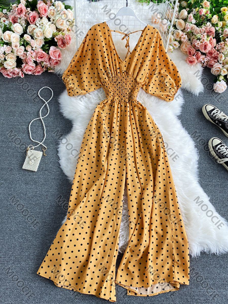 Комбинезон Женский MOOCIE, размер 42, 44 желтый Лето Полиэфирное волокно Шнуровка Короткий ...