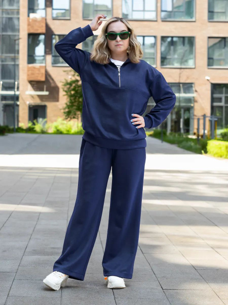 Костюм спортивный Женский KDX Повседневный двойка темно-синий, размер 44 Замша Однотонный, рост ...