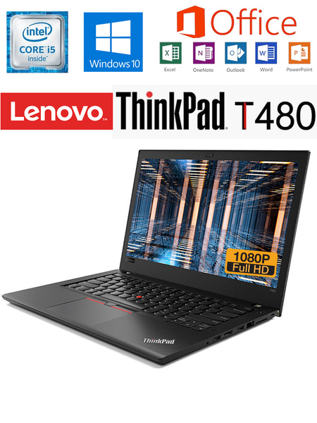 Ноутбук Lenovo, 14.1, T480, Intel Core i5-8265U, 16 ГБ, Intel UHD Graphics 620, черный купить c ...