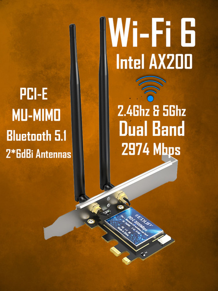 EDUP EP-9636 WiFi 6 адаптер Intel AX200, 2974 Мбит/с, Bluetooth 5.1, PCI Express, 802.11AX ...