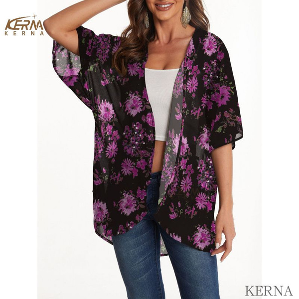 Кардиган Женский KERNA разноцветный Лавсан, Спандекс, размер 50 Без застежки Воротник свободный ...