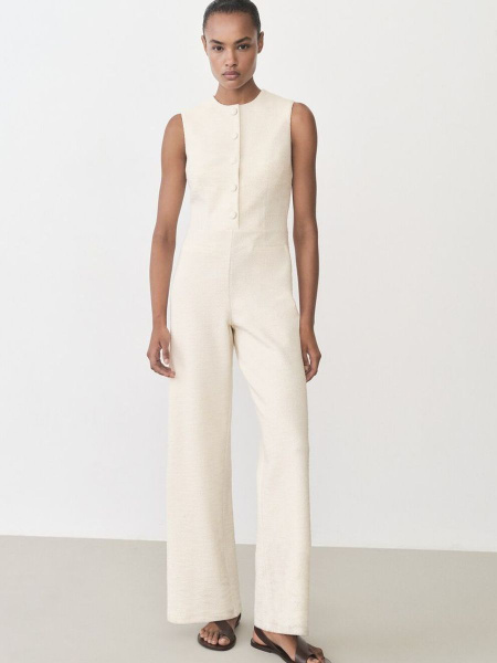 Комбинезон Женский MANGO, размер 48, 50 экрю Лето Повседневный Полиэстер, Хлопок купить c ...