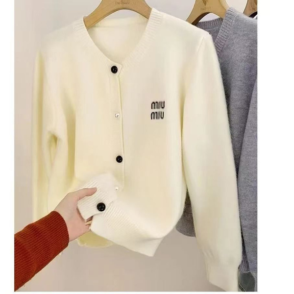 Свитер Женский Miu Miu белый Полиэфирное волокно размер 48 Без застежки Вышивка свободный