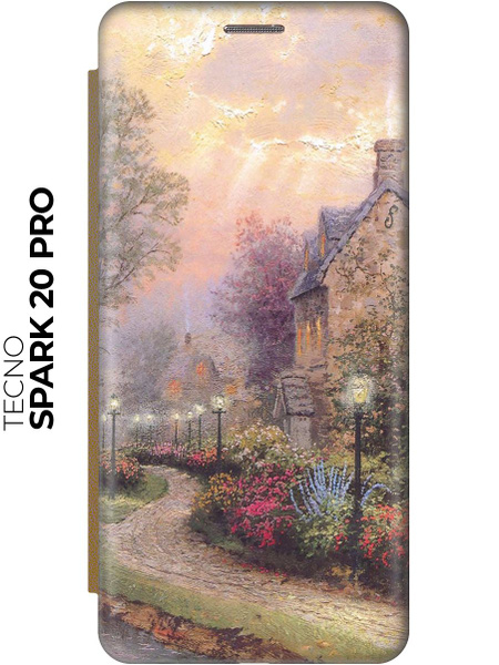 Чехол книжка на Tecno Spark 20 Pro Техно Спарк 20 Про с рисунком Сиреневый вечер золотой