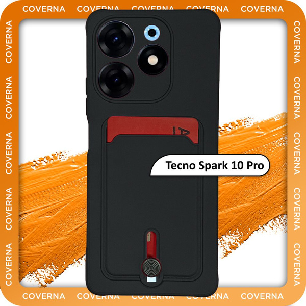 Чехол силиконовый черный на Tecno Spark 10 Pro на Техно Спарк 10 про с защитой камеры и карманом