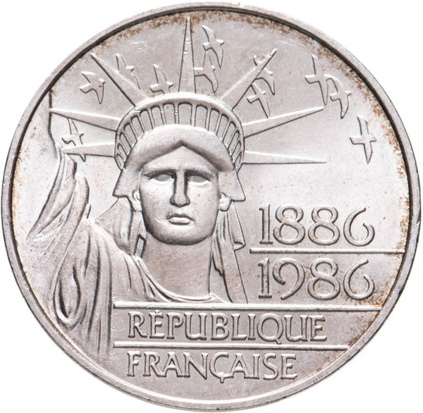 Франция 100 франков 1986 "100 лет Статуе Свободы", серебро, вес - 15г, сохранность AU/UNC в ...