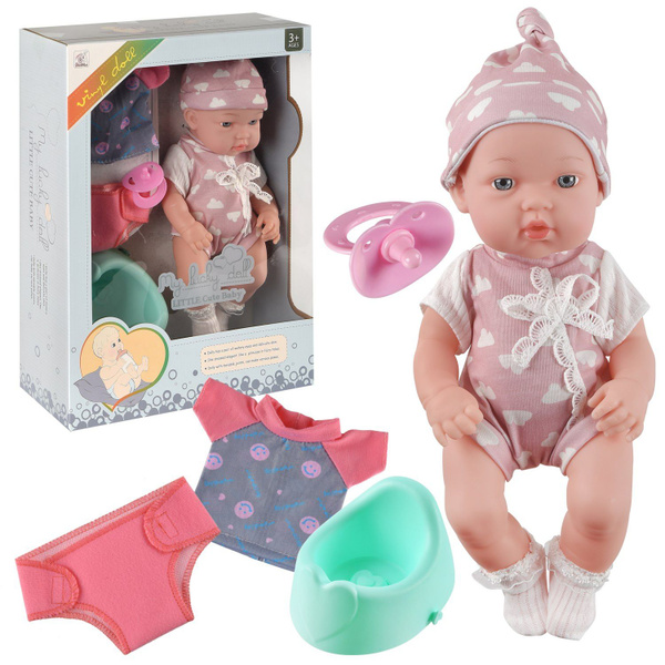 Игровой набор Junfa Пупс 35 см в розово-белой одежде с горшком, соской, доп.кофточкой и ...