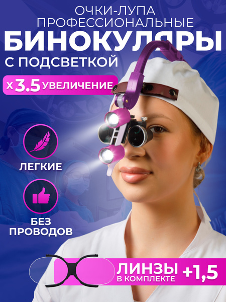 Налобный осветитель с бинокулярами 3.5х и линзами 1.5х бинокуляры ...
