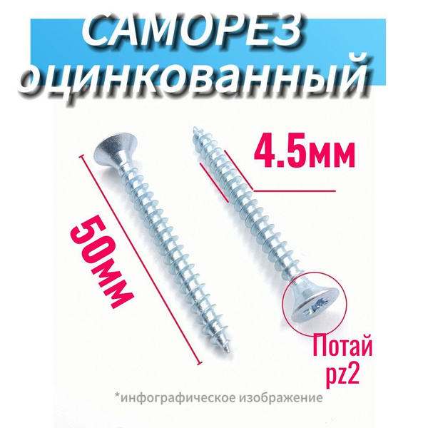 Саморезы по дереву 4,5х50 мм универсальные, белый цинк (400 шт.) купить ...