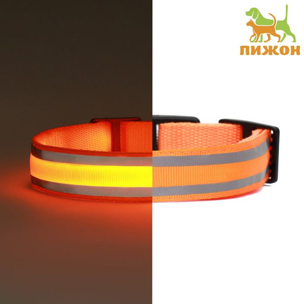 Ошейник с подсветкой Двойная полоса размер XL, ОШ 52-60 х 2,5 см 3 ...