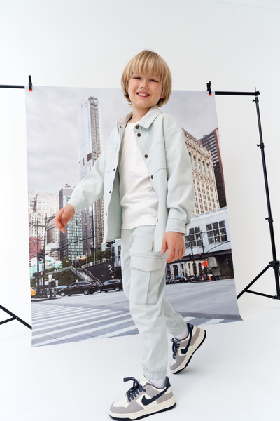 Джинсы Девочки, Мальчики BUNGLY голубой карго Джинс, размер 134 Резинка Средняя, рост 128-134 ...