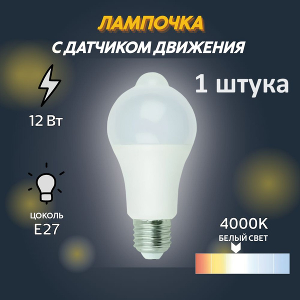 Лампочка 12Вт 4000К E27 220В с датчиком движения купить на OZON по ...
