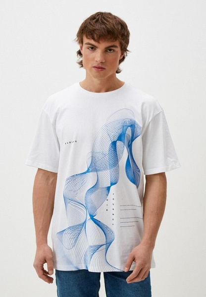 Футболка Мужской Befree белый Короткий, размер 44 Хлопок Разноцветный оверсайз Повседневный ...