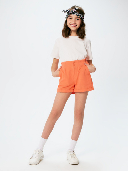 Шорты Девочки Acoola Повседневный коралловый, размер 98 Текстиль Резинка, Пуговицы Карманы ...