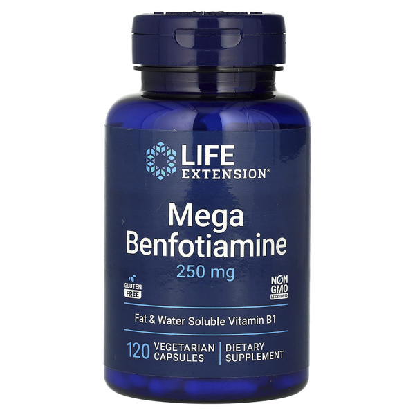 Мега-бенфотиамин, Life Extension Mega Benfotiamine, 250 мг, 120 капсул ...