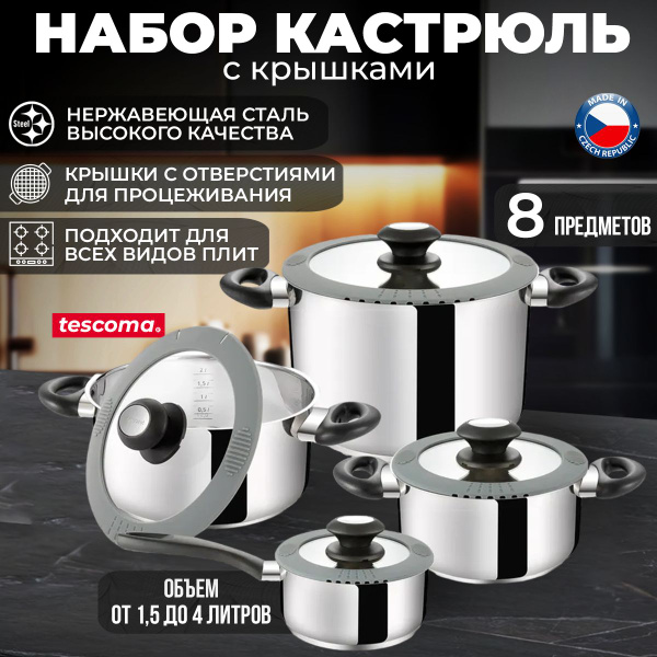 Набор кастрюль с крышками Tescoma SmartCOVER, 8 предметов купить на ...