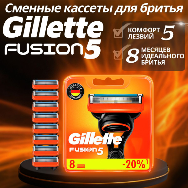 Сменные кассеты лезвия Gillette Fusion Насадки Джилет с 5 лезвиями и ...