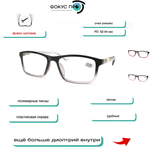 Очки для чтения мужские женские 0443 флекс +3.5 в пластиковой черной ...