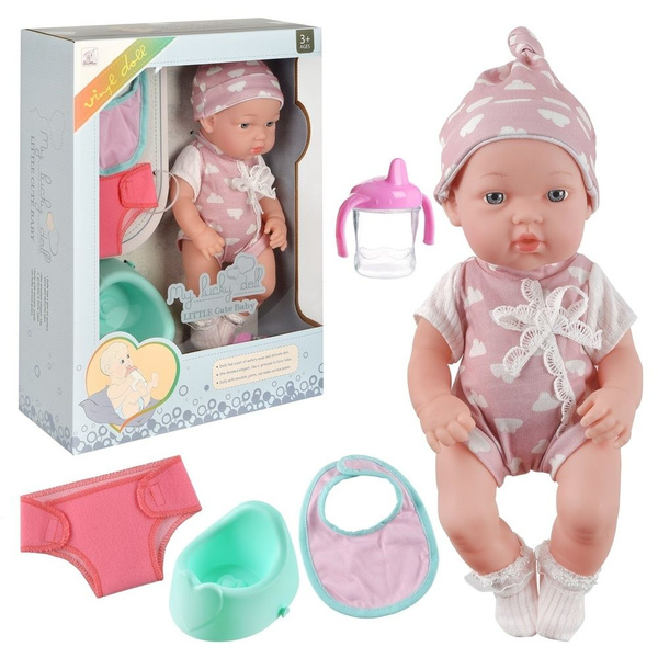 Пупс Junfa "My Lucky Doll" 35 см (14') в розово-белой одежде, в наборе с горшком, поильником ...
